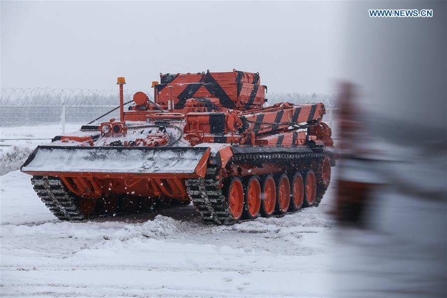 Armoured recovery vehicle shows performance at Domodedovo Airport in ...